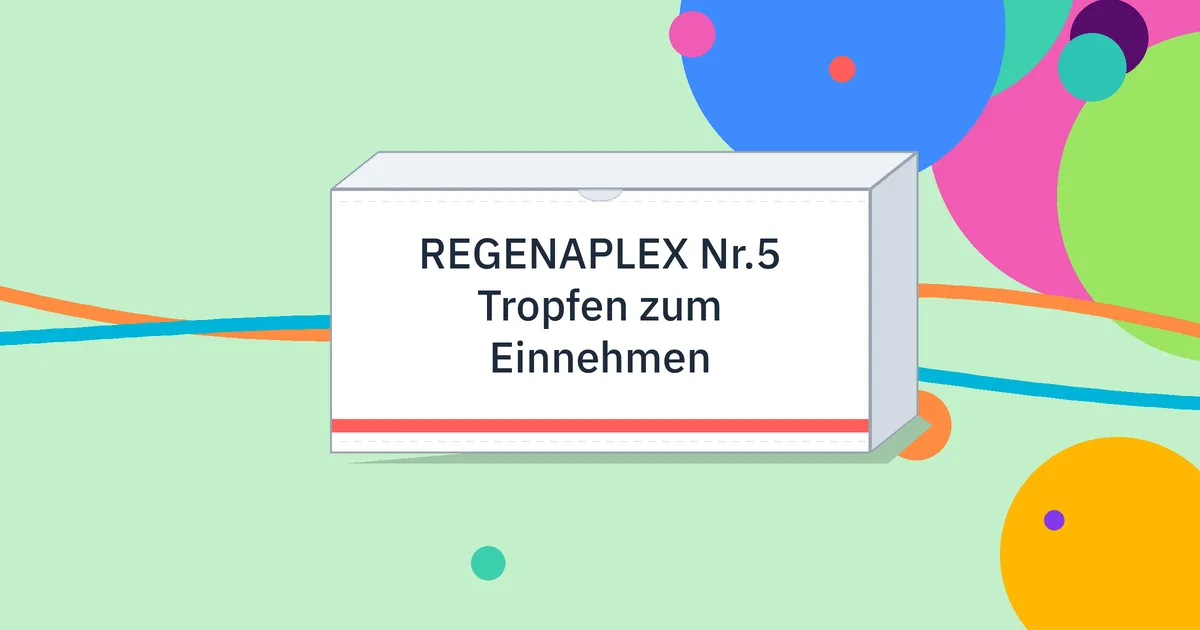 Symbolbild: Packung mit der Aufschrift REGENAPLEX Nr.5 Tropfen zum Einnehmen (PZN 02641890) – Verfügbarkeit und Bezug in Apotheken in Frankfurt am Main