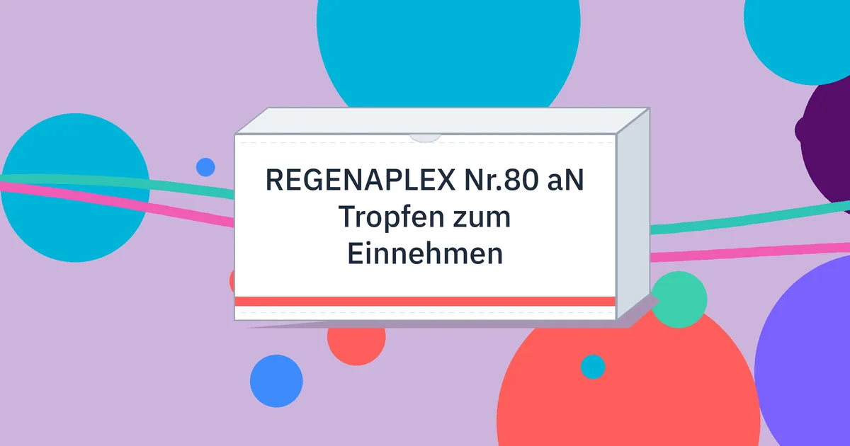 Symbolbild: Packung mit der Aufschrift REGENAPLEX Nr.80 aN Tropfen zum Einnehmen (PZN 04116277) – Verfügbarkeit und Bezug in Apotheken in Frankfurt am Main