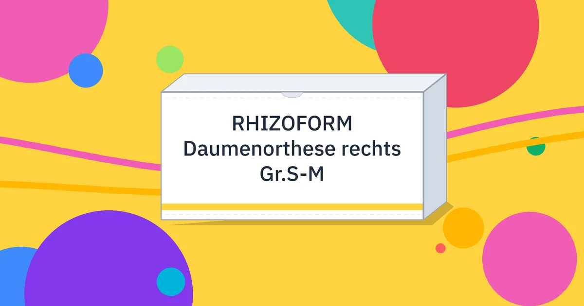 Symbolbild: Packung mit der Aufschrift RHIZOFORM Daumenorthese rechts Gr.S-M (PZN 15608747) – Verfügbarkeit und Bezug in Apotheken in Frankfurt am Main