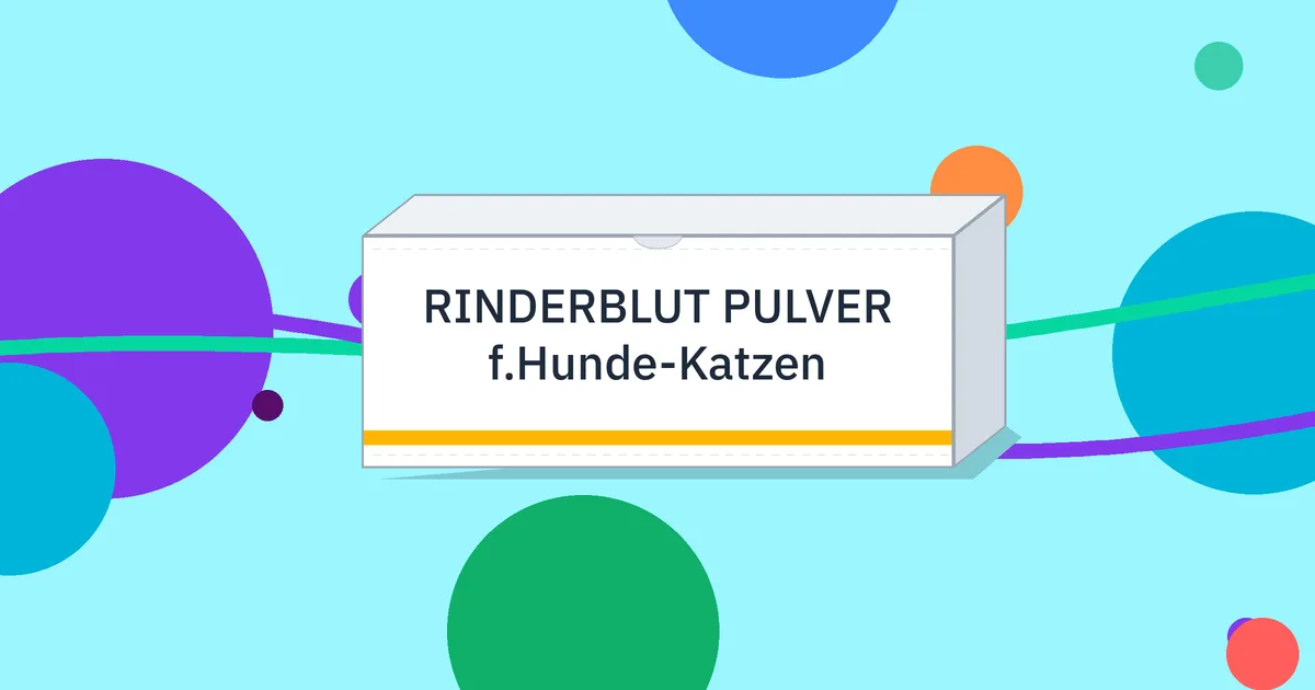 Symbolbild: Packung mit der Aufschrift RINDERBLUT PULVER f.Hunde-Katzen (PZN 19349082) – Verfügbarkeit und Bezug in Apotheken in Frankfurt am Main