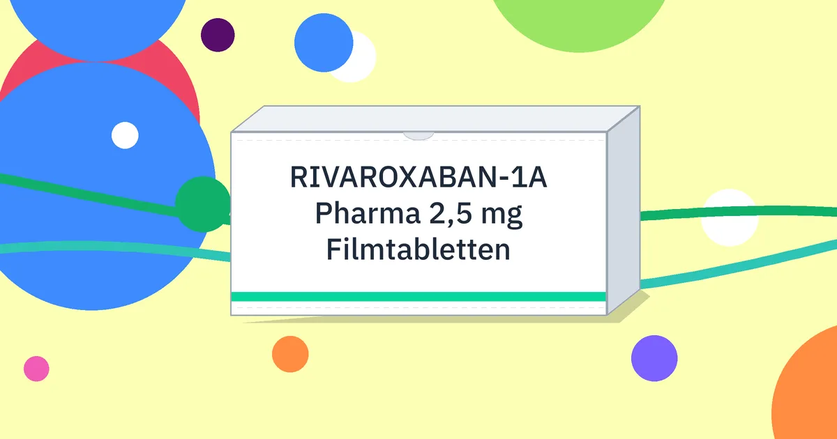 Symbolbild: Packung mit der Aufschrift RIVAROXABAN-1A Pharma 2,5 mg Filmtabletten (PZN 18712511) – Verfügbarkeit und Bezug in Apotheken in Frankfurt am Main