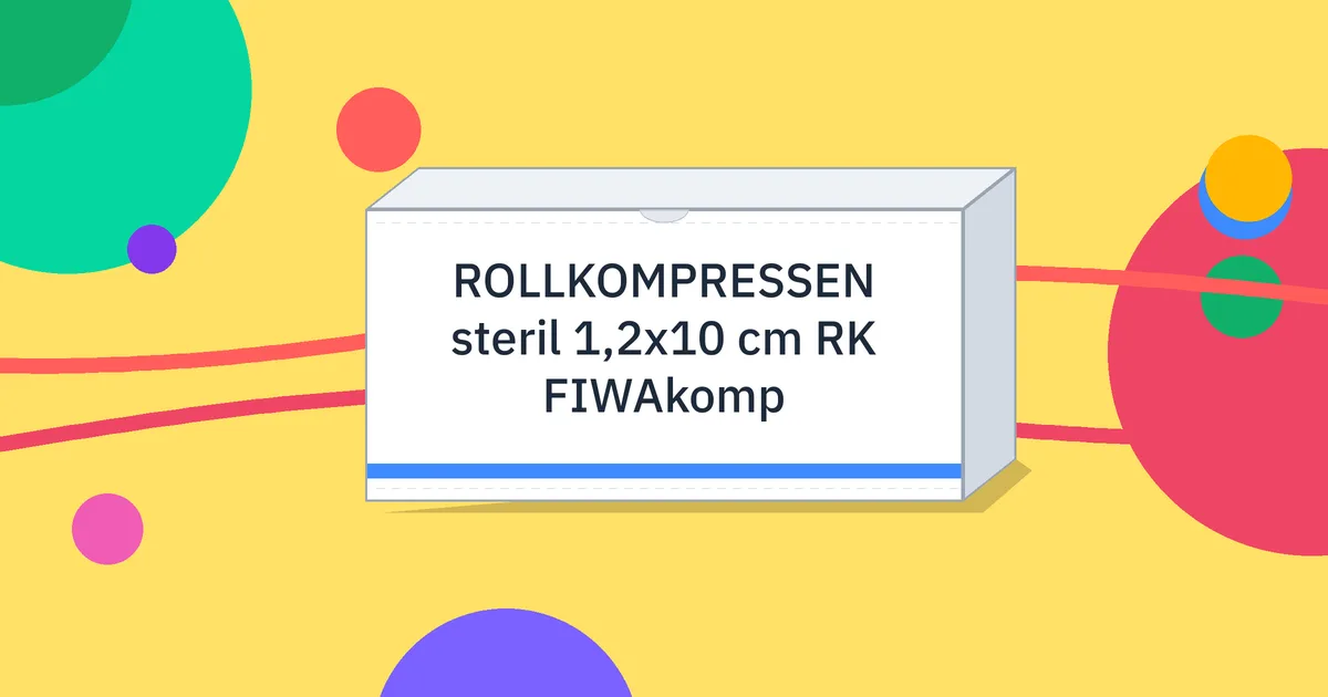 Symbolbild: Packung mit der Aufschrift ROLLKOMPRESSEN steril 1,2x10 cm RK FIWAkomp (PZN 14130545) – Verfügbarkeit und Bezug in Apotheken in Frankfurt am Main