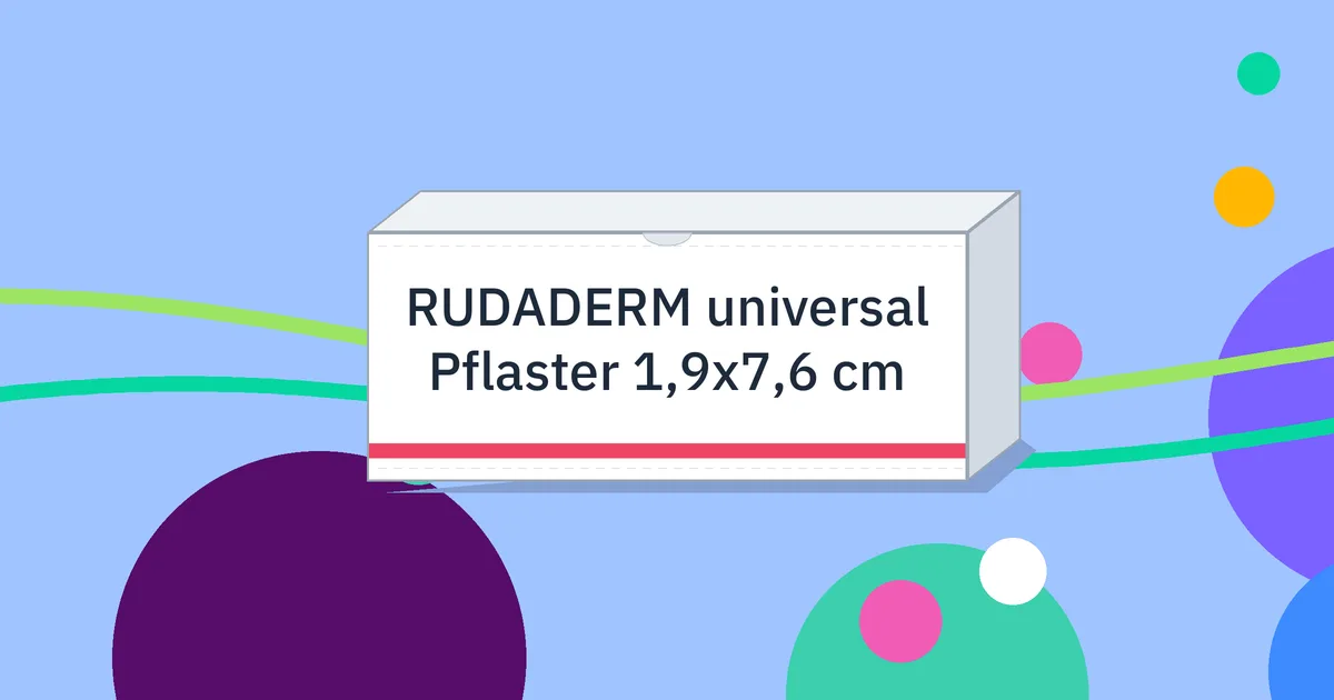 Symbolbild: Packung mit der Aufschrift RUDADERM universal Pflaster 1,9x7,6 cm (PZN 15879334) – Verfügbarkeit und Bezug in Apotheken in Frankfurt am Main