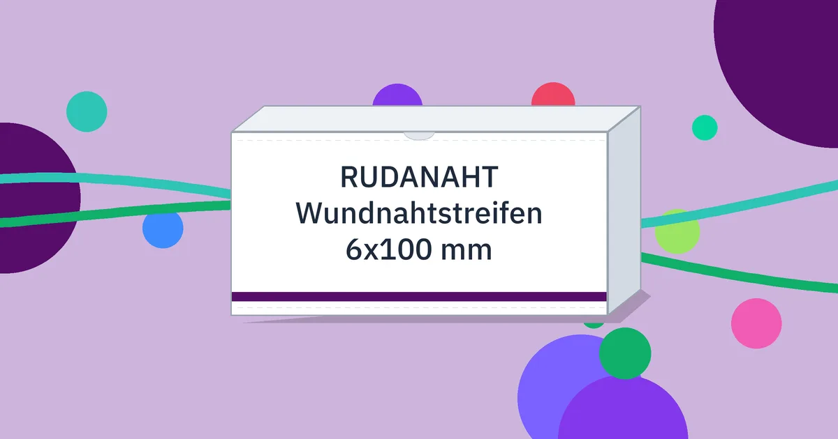 Symbolbild: Packung mit der Aufschrift RUDANAHT Wundnahtstreifen 6x100 mm (PZN 15892725) – Verfügbarkeit und Bezug in Apotheken in Frankfurt am Main