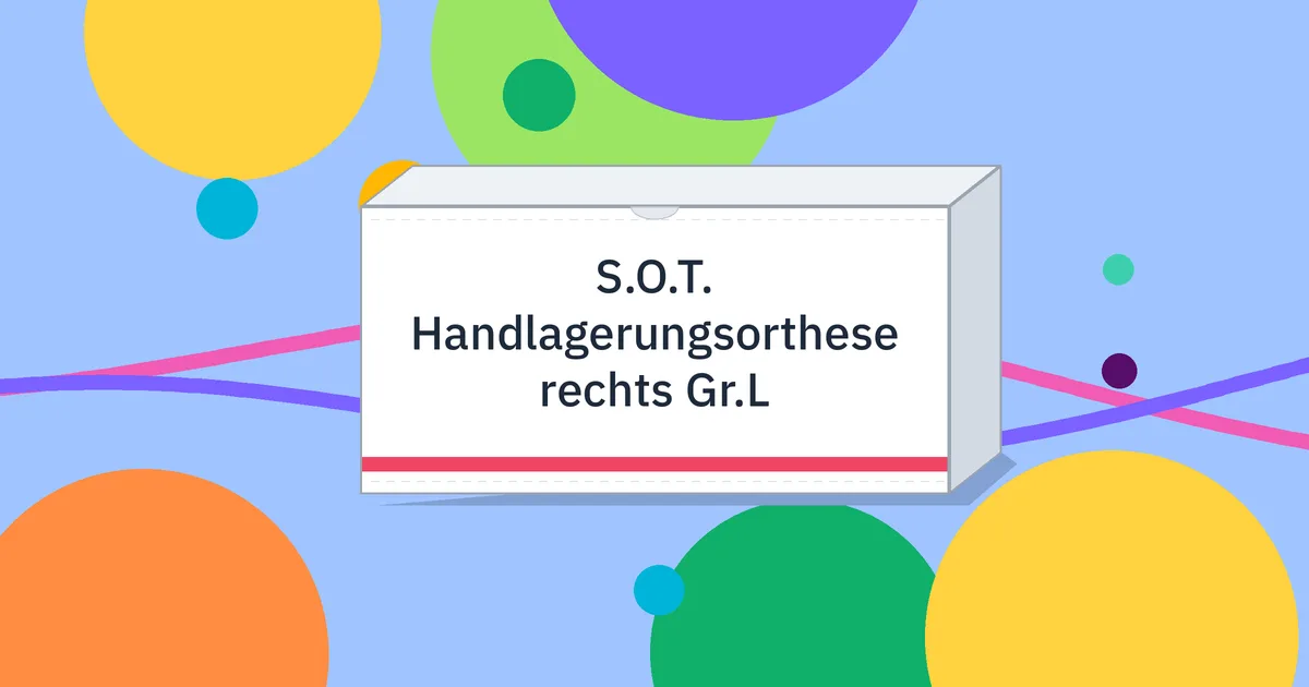 Symbolbild: Packung mit der Aufschrift S.O.T. Handlagerungsorthese rechts Gr.L (PZN 14048766) – Verfügbarkeit und Bezug in Apotheken in Frankfurt am Main