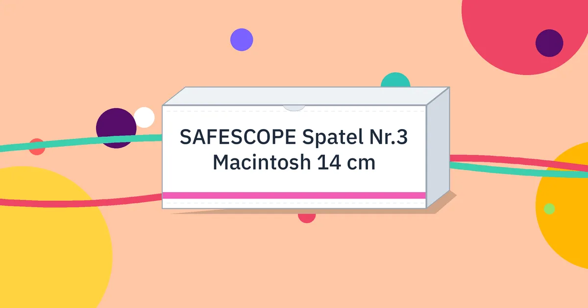 Symbolbild: Packung mit der Aufschrift SAFESCOPE Spatel Nr.3 Macintosh 14 cm (PZN 02167431) – Verfügbarkeit und Bezug in Apotheken in Frankfurt am Main