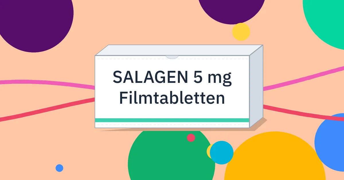 Symbolbild: Packung mit der Aufschrift SALAGEN 5 mg Filmtabletten (PZN 18874432) – Verfügbarkeit und Bezug in Apotheken in Frankfurt am Main