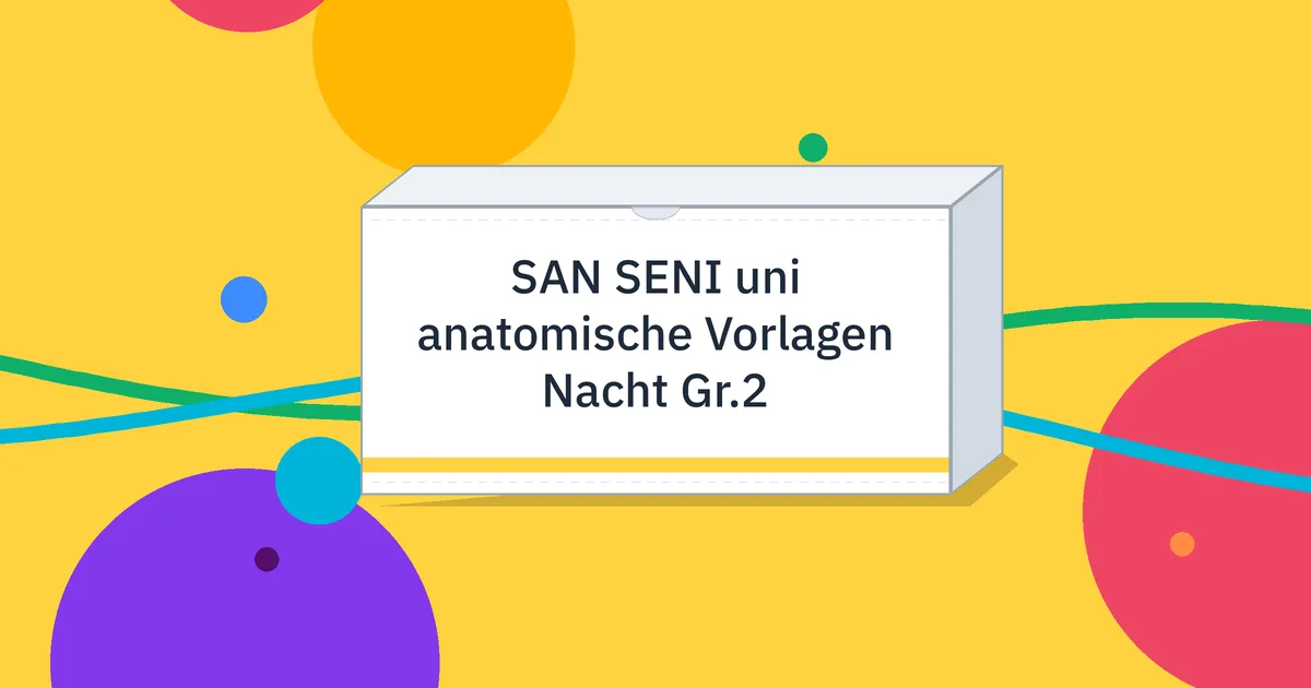 Symbolbild: Packung mit der Aufschrift SAN SENI uni anatomische Vorlagen Nacht Gr.2 (PZN 01840707) – Verfügbarkeit und Bezug in Apotheken in Frankfurt am Main