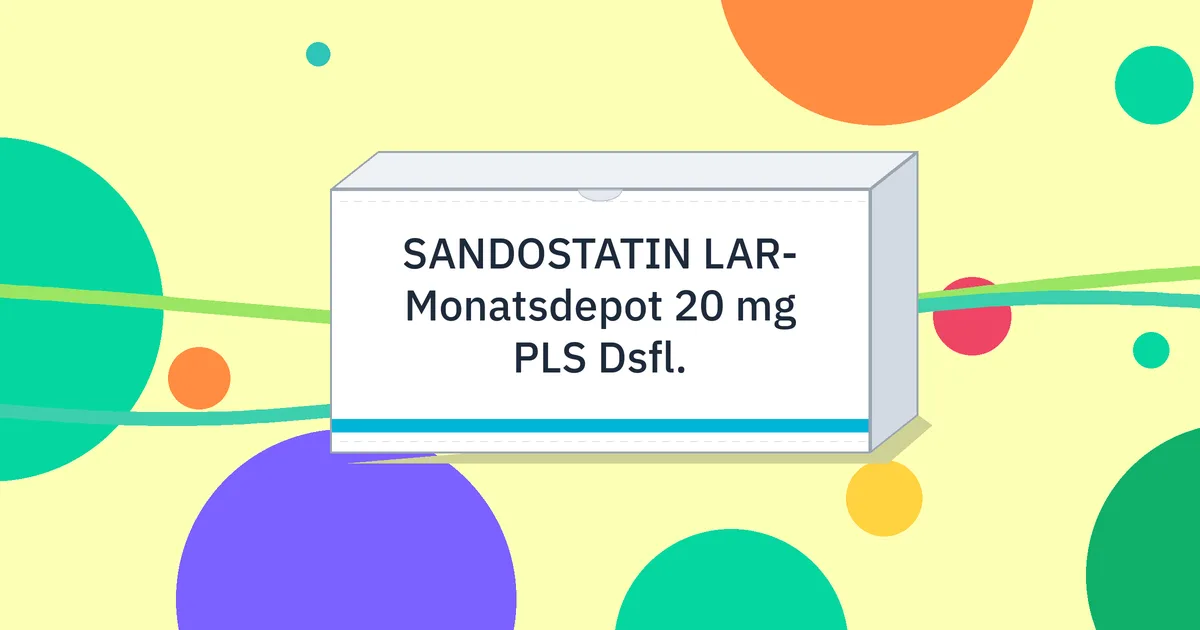 Symbolbild: Packung mit der Aufschrift SANDOSTATIN LAR-Monatsdepot 20 mg PLS Dsfl. (PZN 09737179) – Verfügbarkeit und Bezug in Apotheken in Frankfurt am Main