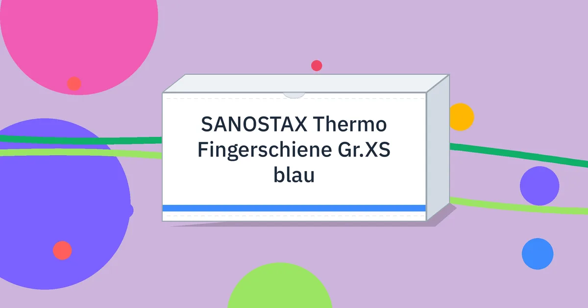 Symbolbild: Packung mit der Aufschrift SANOSTAX Thermo Fingerschiene Gr.XS blau (PZN 11550382) – Verfügbarkeit und Bezug in Apotheken in Frankfurt am Main