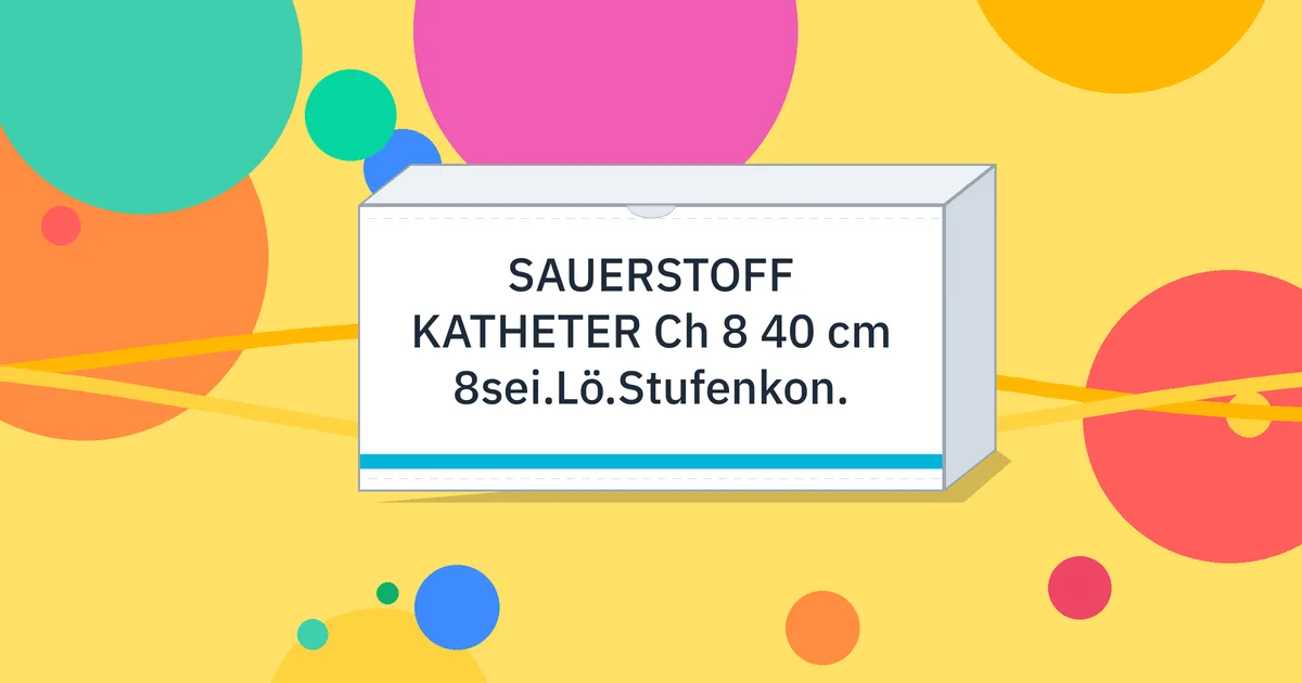 Symbolbild: Packung mit der Aufschrift SAUERSTOFF KATHETER Ch 8 40 cm 8sei.Lö.Stufenkon. (PZN 12309814) – Verfügbarkeit und Bezug in Apotheken in Frankfurt am Main