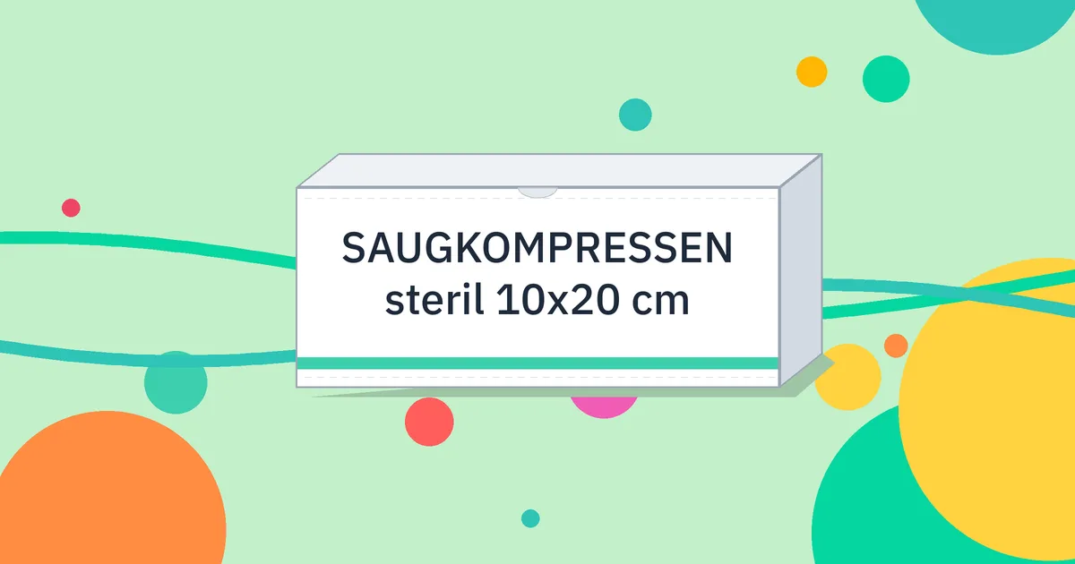 Symbolbild: Packung mit der Aufschrift SAUGKOMPRESSEN steril 10x20 cm (PZN 17562535) – Verfügbarkeit und Bezug in Apotheken in Frankfurt am Main