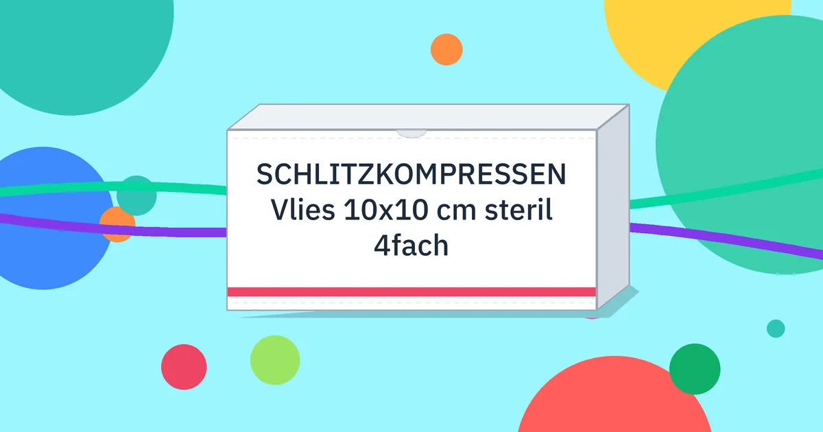 Symbolbild: Packung mit der Aufschrift SCHLITZKOMPRESSEN Vlies 10x10 cm steril 4fach (PZN 17631093) – Verfügbarkeit und Bezug in Apotheken in Frankfurt am Main