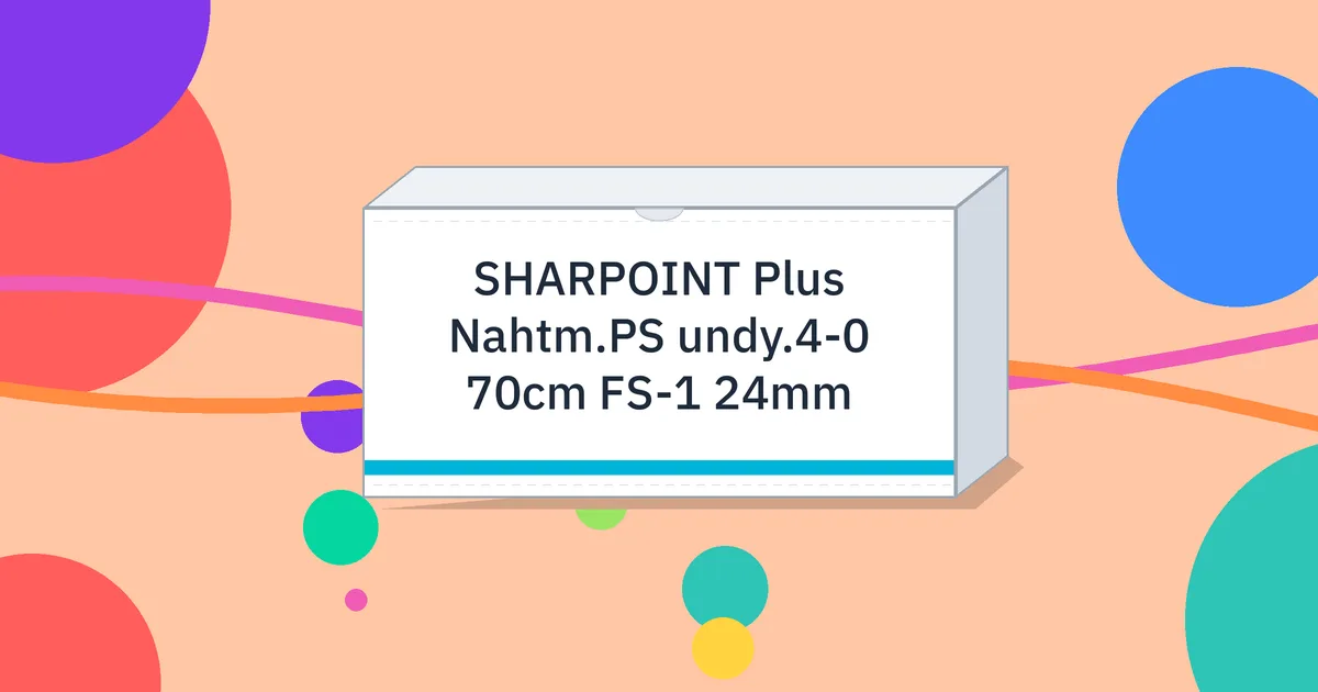 Symbolbild: Packung mit der Aufschrift SHARPOINT Plus Nahtm.PS undy.4-0 70cm FS-1 24mm (PZN 17995406) – Verfügbarkeit und Bezug in Apotheken in Frankfurt am Main