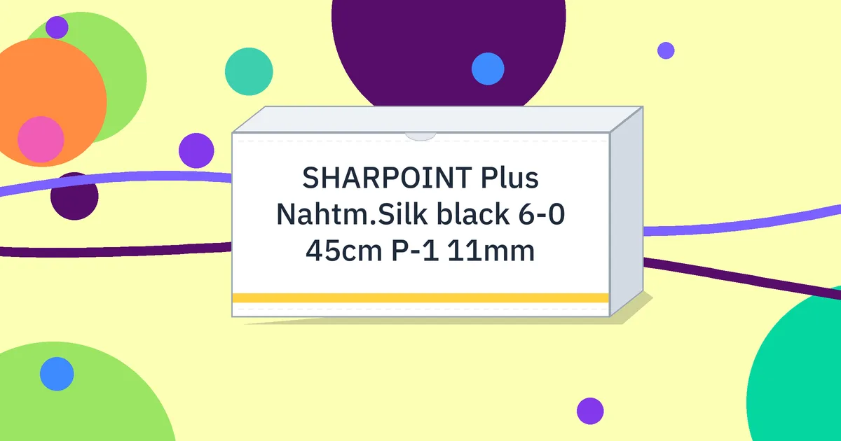 Symbolbild: Packung mit der Aufschrift SHARPOINT Plus Nahtm.Silk black 6-0 45cm P-1 11mm (PZN 17994654) – Verfügbarkeit und Bezug in Apotheken in Frankfurt am Main