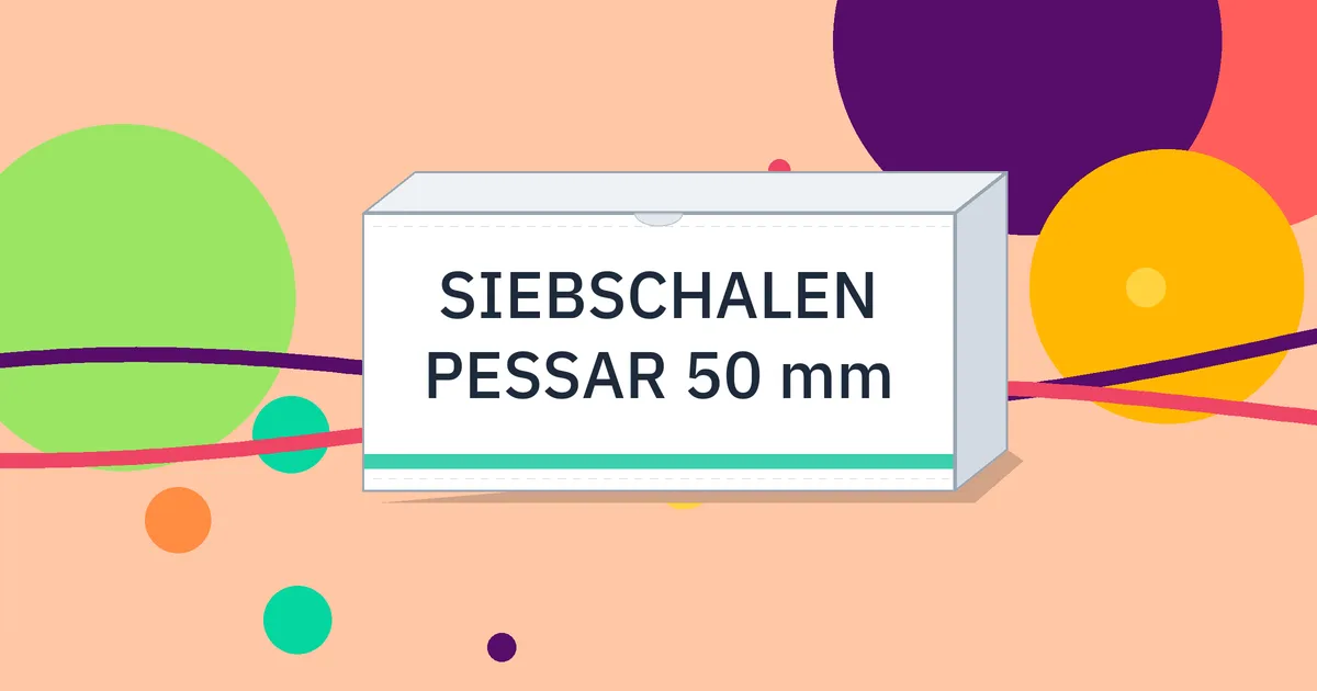 Symbolbild: Packung mit der Aufschrift SIEBSCHALEN PESSAR 50 mm (PZN 07326779) – Verfügbarkeit und Bezug in Apotheken in Frankfurt am Main