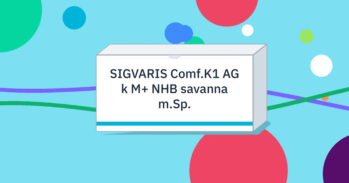 Symbolbild: Packung mit der Aufschrift SIGVARIS Comf.K1 AG k M+ NHB savanna m.Sp. (PZN 17099362) – Verfügbarkeit und Bezug in Apotheken in Frankfurt am Main