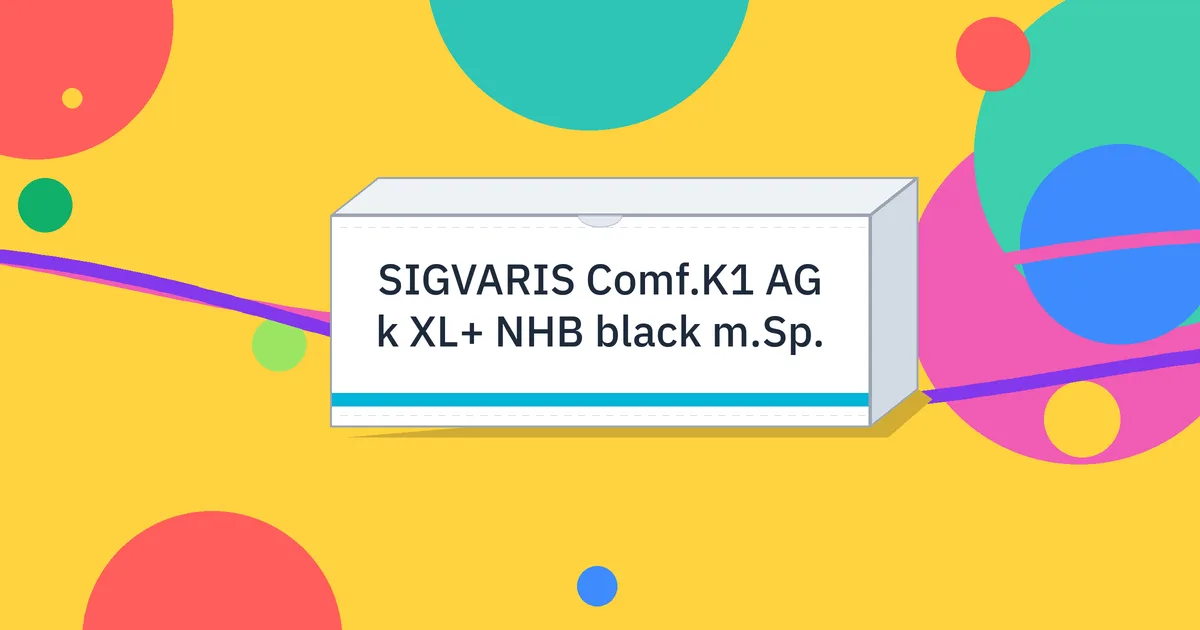 Symbolbild: Packung mit der Aufschrift SIGVARIS Comf.K1 AG k XL+ NHB black m.Sp. (PZN 17100295) – Verfügbarkeit und Bezug in Apotheken in Frankfurt am Main