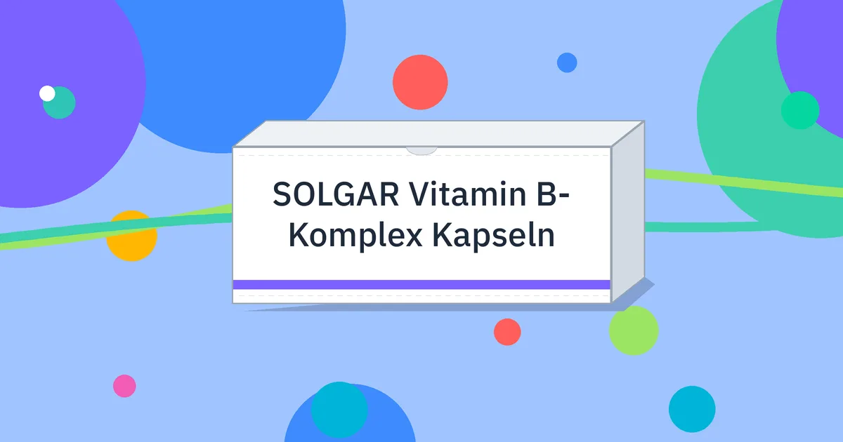Symbolbild: Packung mit der Aufschrift SOLGAR Vitamin B-Komplex Kapseln (PZN 19500892) – Verfügbarkeit und Bezug in Apotheken in Frankfurt am Main