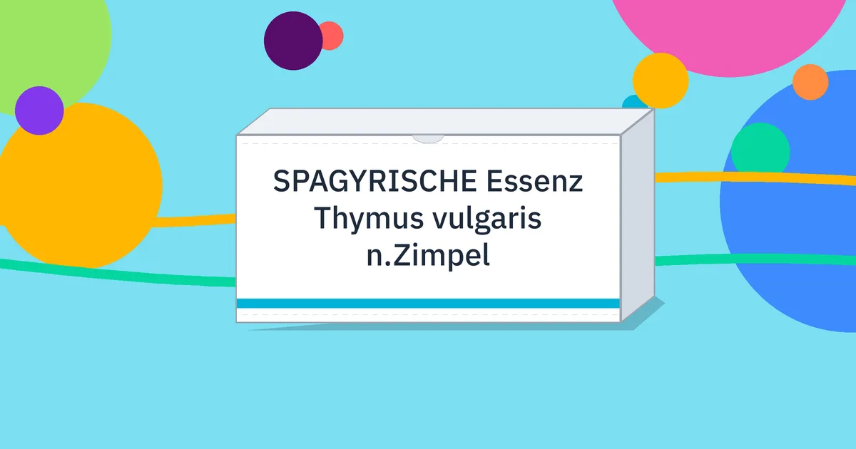 Symbolbild: Packung mit der Aufschrift SPAGYRISCHE Essenz Thymus vulgaris n.Zimpel (PZN 00918005) – Verfügbarkeit und Bezug in Apotheken in Frankfurt am Main