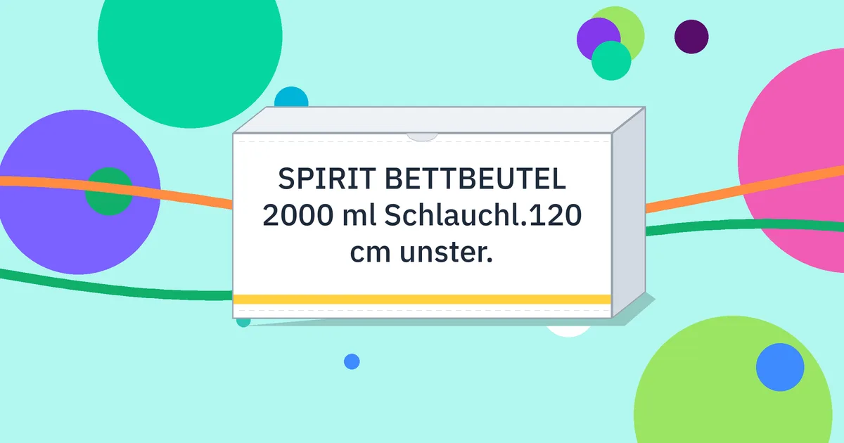 Symbolbild: Packung mit der Aufschrift SPIRIT BETTBEUTEL 2000 ml Schlauchl.120 cm unster. (PZN 12749921) – Verfügbarkeit und Bezug in Apotheken in Frankfurt am Main