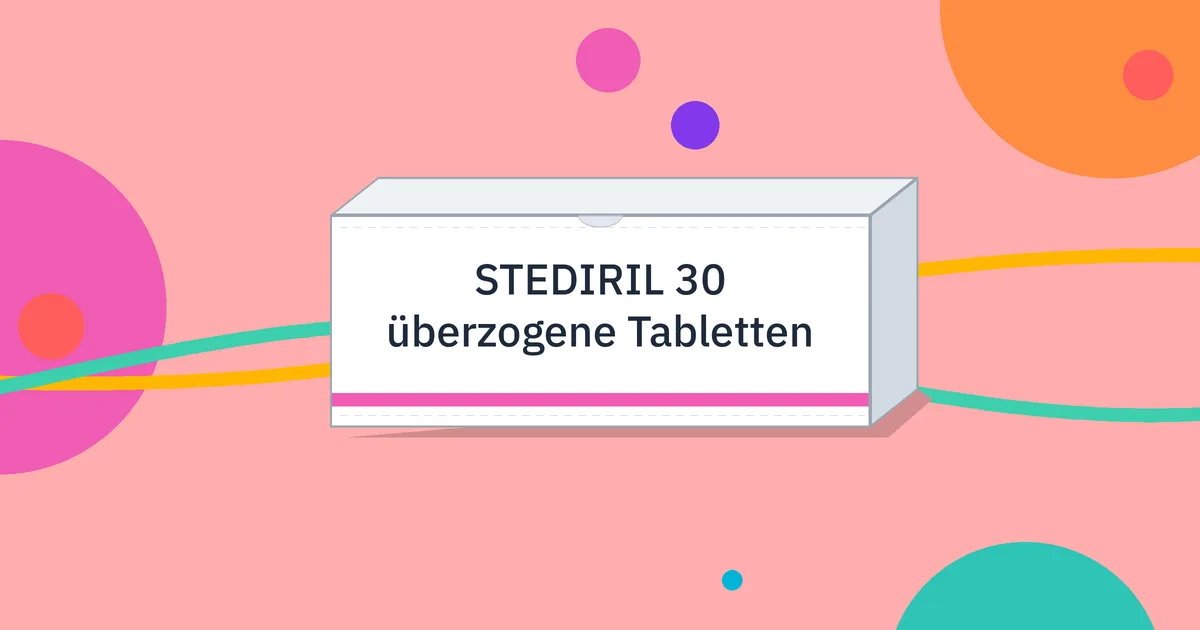 Symbolbild: Packung mit der Aufschrift STEDIRIL 30 überzogene Tabletten (PZN 03775902) – Verfügbarkeit und Bezug in Apotheken in Frankfurt am Main