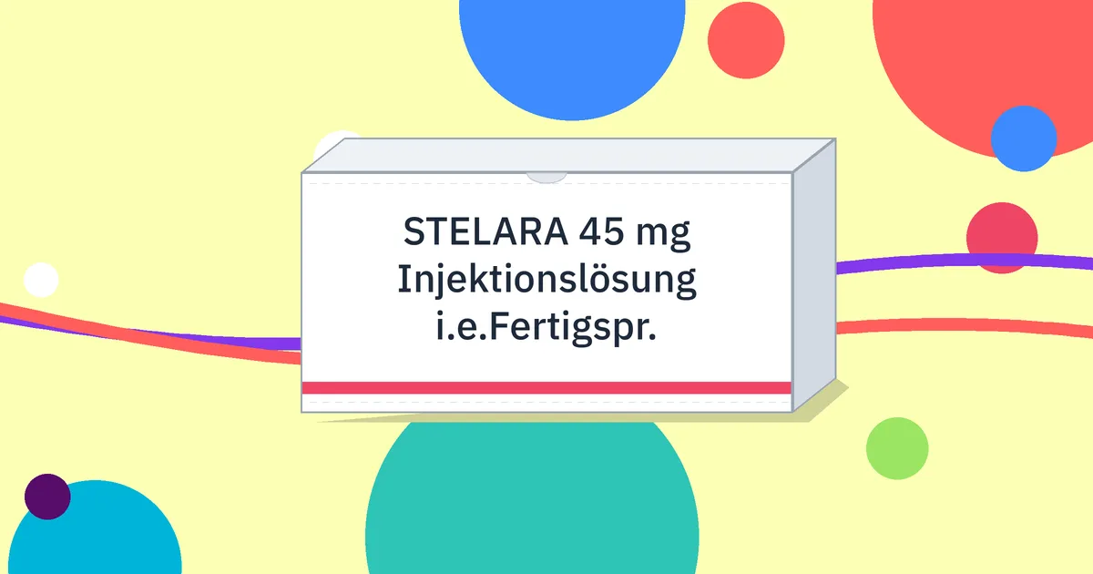 Symbolbild: Packung mit der Aufschrift STELARA 45 mg Injektionslösung i.e.Fertigspr. (PZN 11615845) – Verfügbarkeit und Bezug in Apotheken in Frankfurt am Main