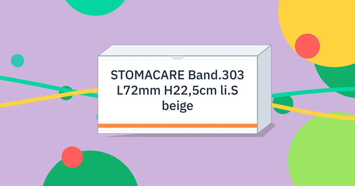 Symbolbild: Packung mit der Aufschrift STOMACARE Band.303 L72mm H22,5cm li.S beige (PZN 10840190) – Verfügbarkeit und Bezug in Apotheken in Frankfurt am Main