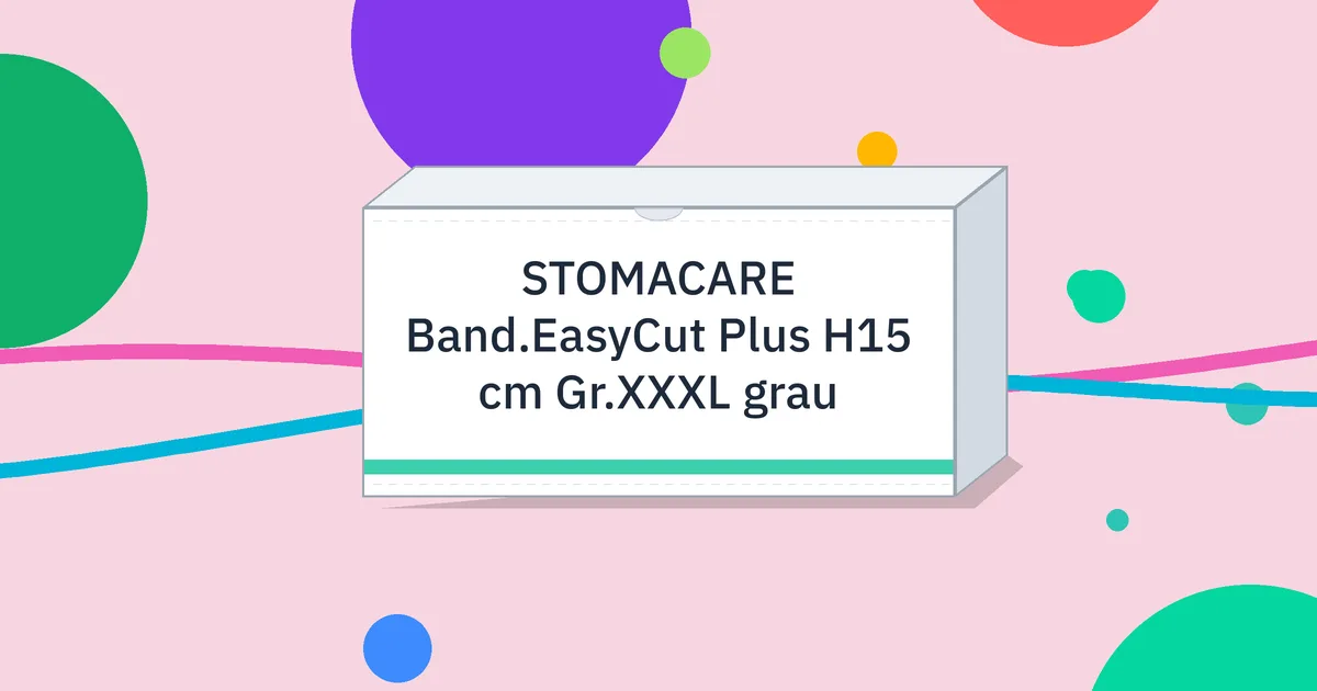 Symbolbild: Packung mit der Aufschrift STOMACARE Band.EasyCut Plus H15 cm Gr.XXXL grau (PZN 16314545) – Verfügbarkeit und Bezug in Apotheken in Frankfurt am Main