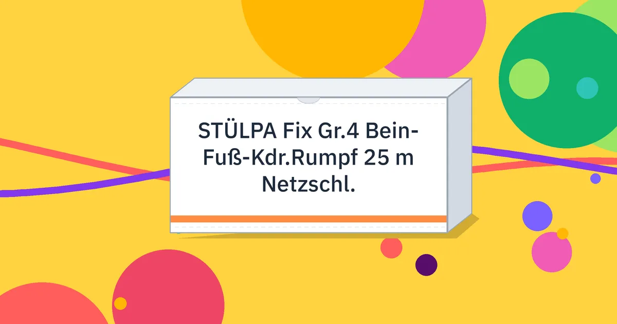 Symbolbild: Packung mit der Aufschrift STÜLPA Fix Gr.4 Bein-Fuß-Kdr.Rumpf 25 m Netzschl. (PZN 16236408) – Verfügbarkeit und Bezug in Apotheken in Frankfurt am Main