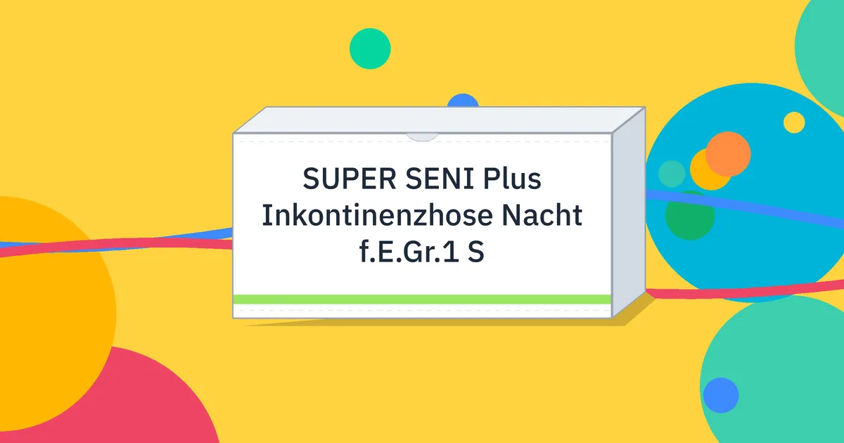 Symbolbild: Packung mit der Aufschrift SUPER SENI Plus Inkontinenzhose Nacht f.E.Gr.1 S (PZN 12664455) – Verfügbarkeit und Bezug in Apotheken in Frankfurt am Main