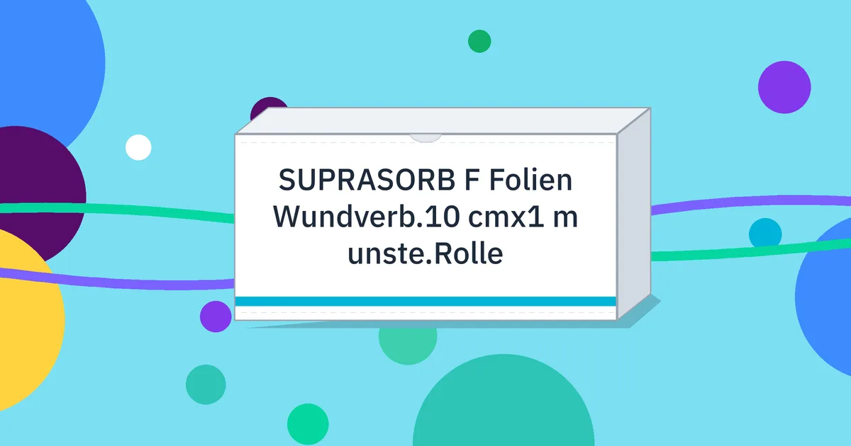 Symbolbild: Packung mit der Aufschrift SUPRASORB F Folien Wundverb.10 cmx1 m unste.Rolle (PZN 03387353) – Verfügbarkeit und Bezug in Apotheken in Frankfurt am Main