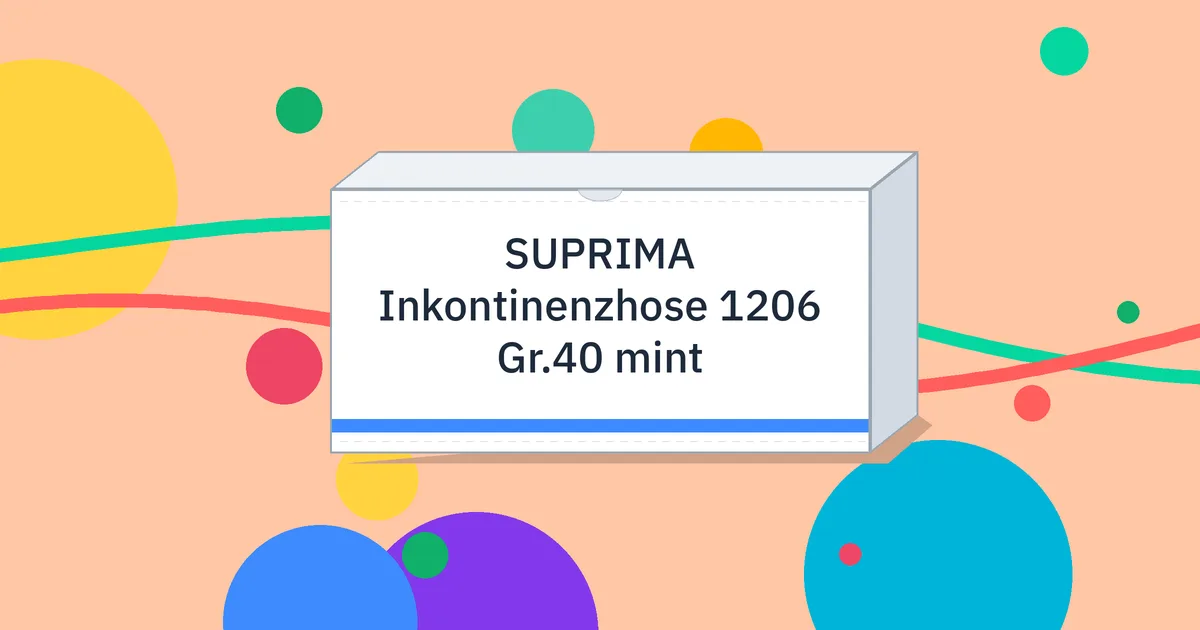 Symbolbild: Packung mit der Aufschrift SUPRIMA Inkontinenzhose 1206 Gr.40 mint (PZN 07632275) – Verfügbarkeit und Bezug in Apotheken in Frankfurt am Main