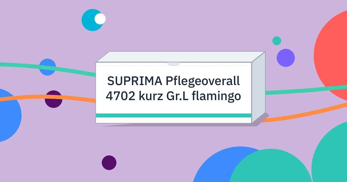 Symbolbild: Packung mit der Aufschrift SUPRIMA Pflegeoverall 4702 kurz Gr.L flamingo (PZN 09376853) – Verfügbarkeit und Bezug in Apotheken in Frankfurt am Main