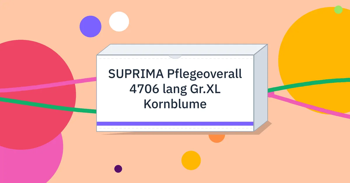 Symbolbild: Packung mit der Aufschrift SUPRIMA Pflegeoverall 4706 lang Gr.XL Kornblume (PZN 06808861) – Verfügbarkeit und Bezug in Apotheken in Frankfurt am Main