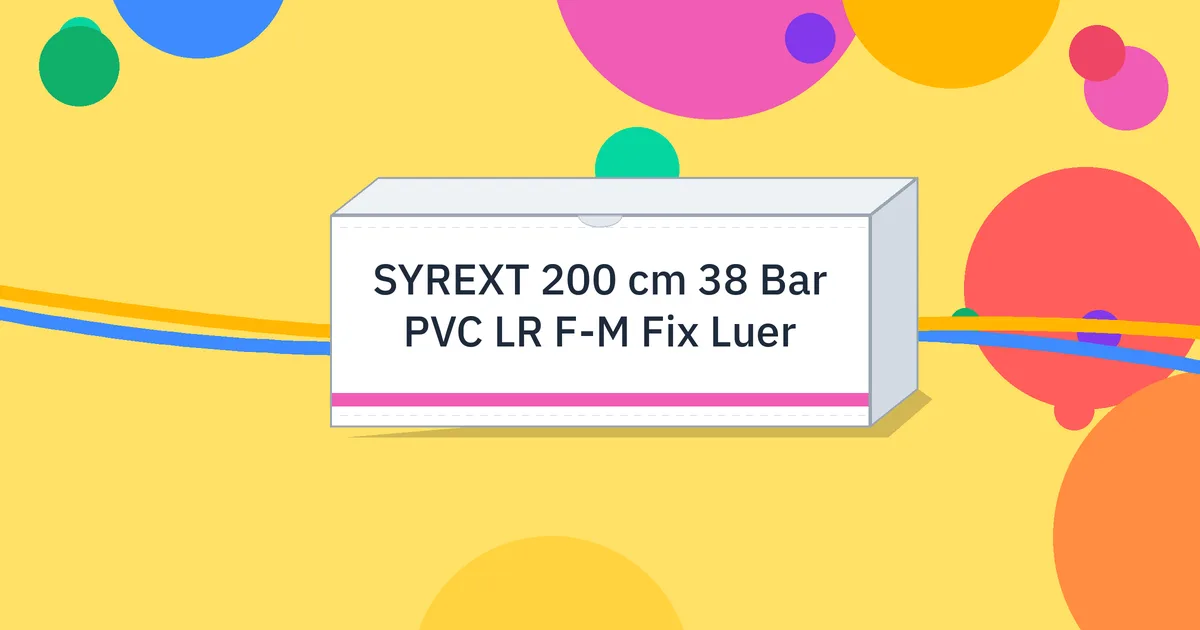 Symbolbild: Packung mit der Aufschrift SYREXT 200 cm 38 Bar PVC LR F-M Fix Luer (PZN 17897879) – Verfügbarkeit und Bezug in Apotheken in Frankfurt am Main