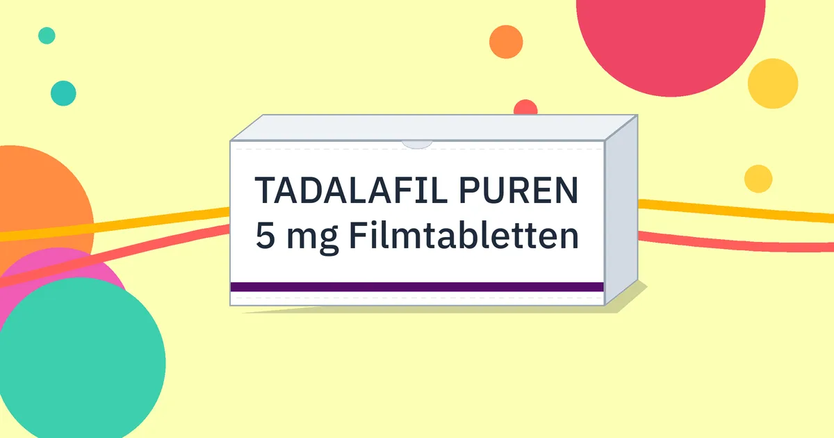 Symbolbild: Packung mit der Aufschrift TADALAFIL PUREN 5 mg Filmtabletten (PZN 12501813) – Verfügbarkeit und Bezug in Apotheken in Frankfurt am Main