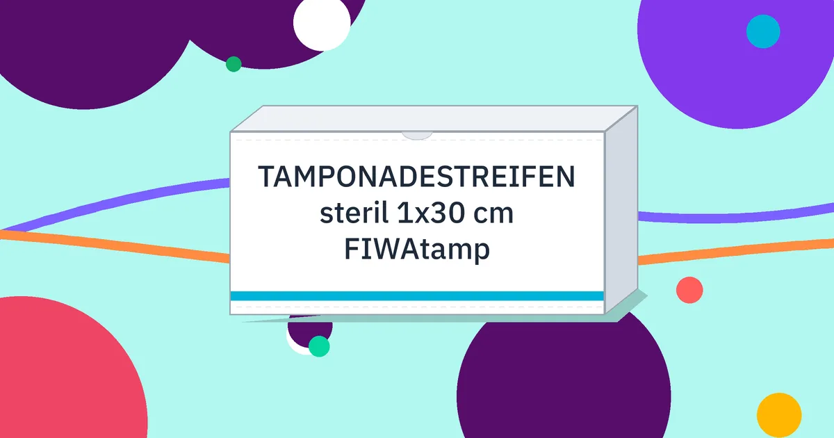 Symbolbild: Packung mit der Aufschrift TAMPONADESTREIFEN steril 1x30 cm FIWAtamp (PZN 13568759) – Verfügbarkeit und Bezug in Apotheken in Frankfurt am Main