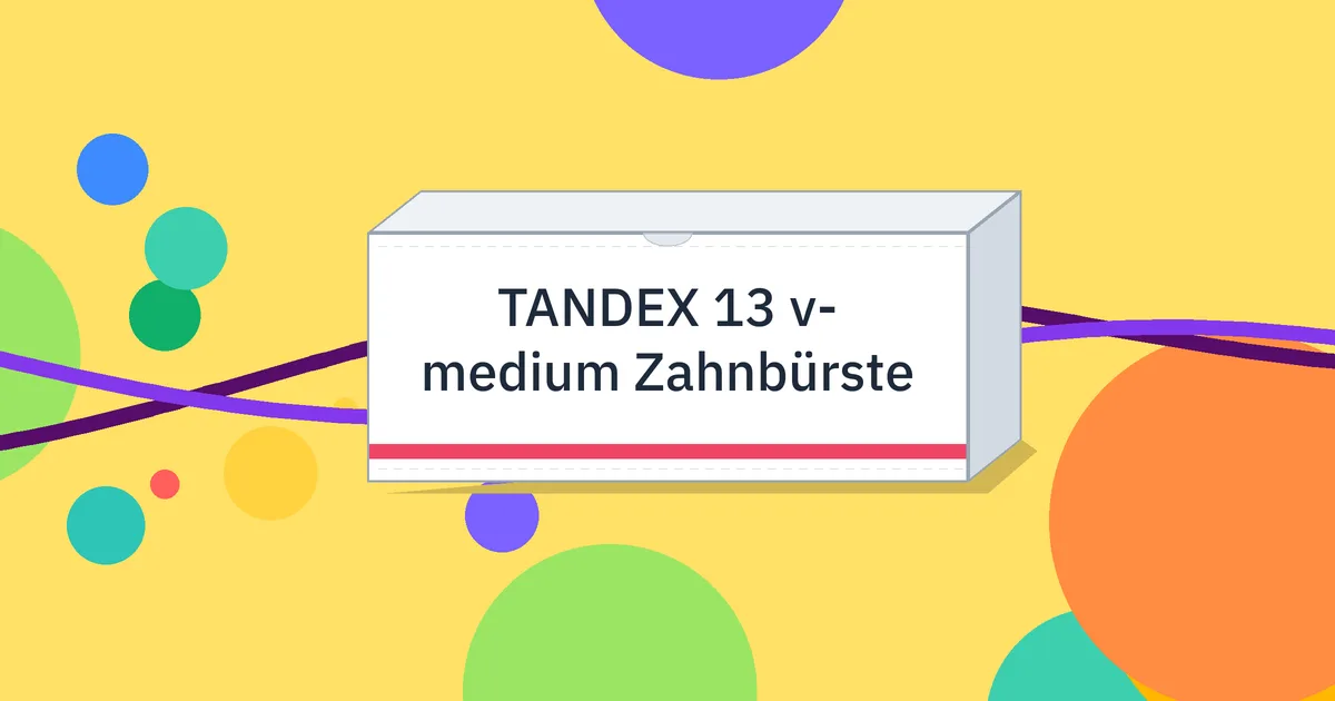 Symbolbild: Packung mit der Aufschrift TANDEX 13 v-medium Zahnbürste (PZN 15528882) – Verfügbarkeit und Bezug in Apotheken in Frankfurt am Main