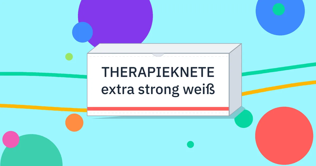 Symbolbild: Packung mit der Aufschrift THERAPIEKNETE extra strong weiß (PZN 04006749) – Verfügbarkeit und Bezug in Apotheken in Frankfurt am Main