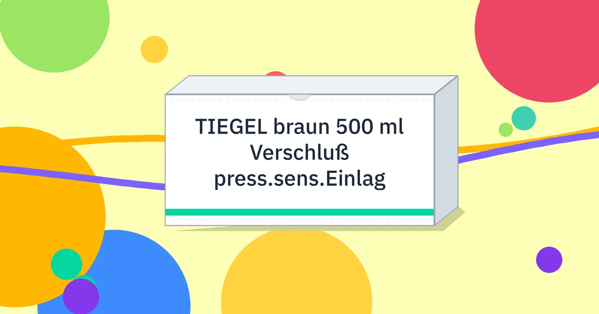 Symbolbild: Packung mit der Aufschrift TIEGEL braun 500 ml Verschluß press.sens.Einlag (PZN 19964396) – Verfügbarkeit und Bezug in Apotheken in Frankfurt am Main