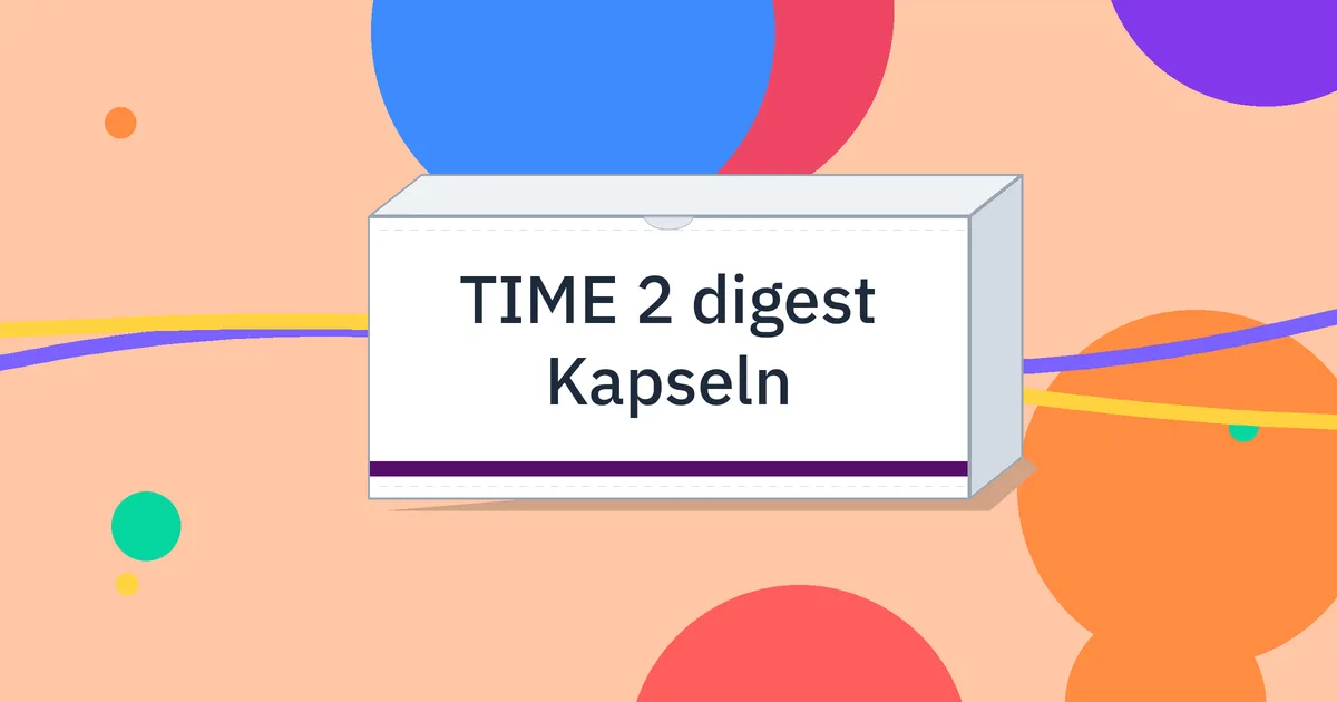 Symbolbild: Packung mit der Aufschrift TIME 2 digest Kapseln (PZN 19202947) – Verfügbarkeit und Bezug in Apotheken in Frankfurt am Main