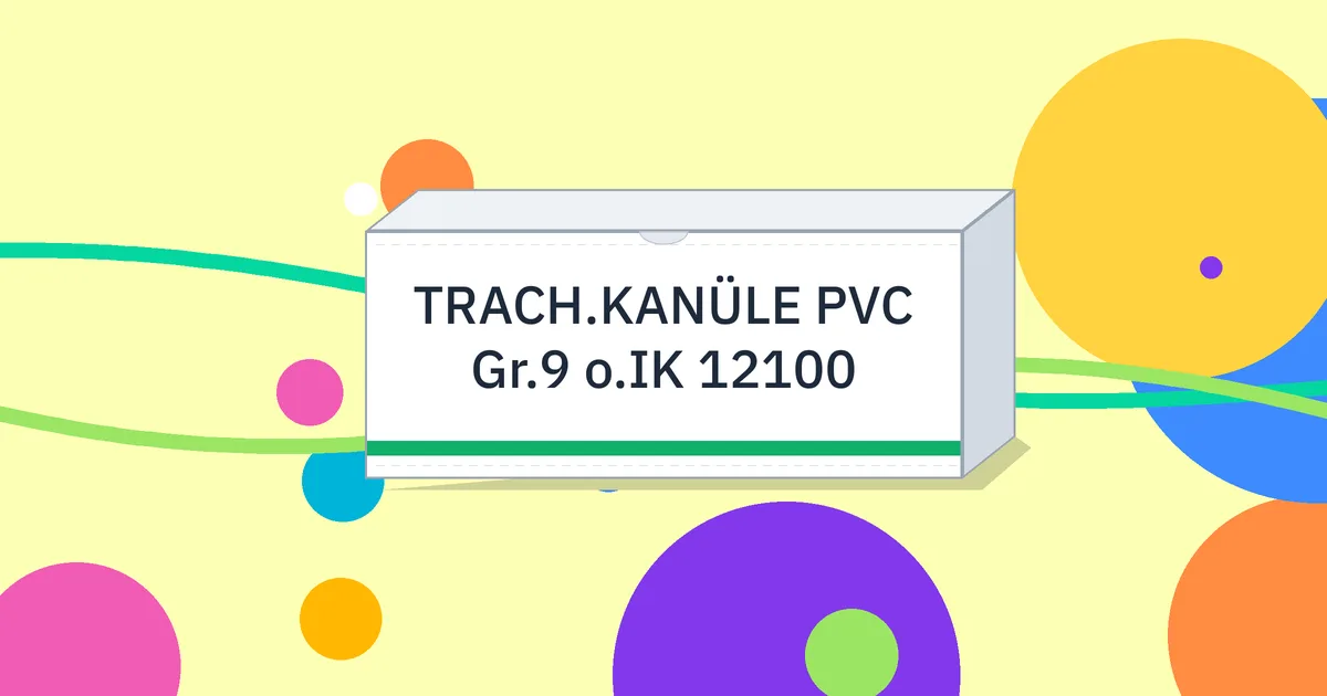 Symbolbild: Packung mit der Aufschrift TRACH.KANÜLE PVC Gr.9 o.IK 12100 (PZN 04798294) – Verfügbarkeit und Bezug in Apotheken in Frankfurt am Main