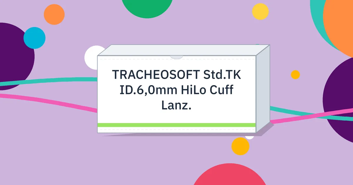 Symbolbild: Packung mit der Aufschrift TRACHEOSOFT Std.TK ID.6,0mm HiLo Cuff Lanz. (PZN 04109805) – Verfügbarkeit und Bezug in Apotheken in Frankfurt am Main