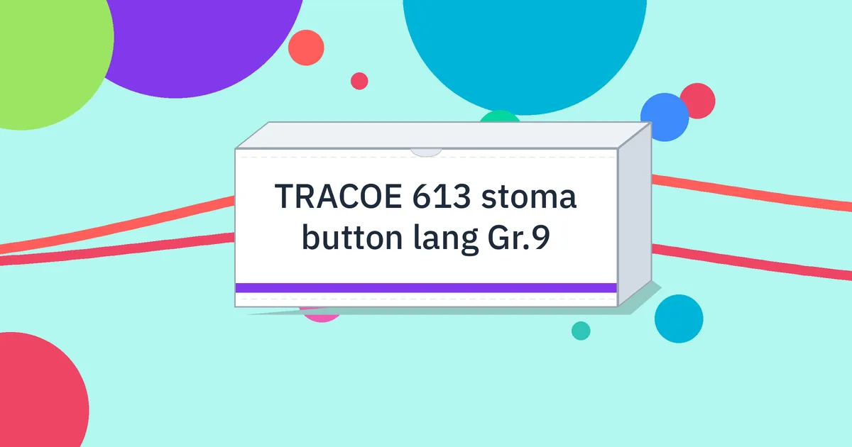 Symbolbild: Packung mit der Aufschrift TRACOE 613 stoma button lang Gr.9 (PZN 02723659) – Verfügbarkeit und Bezug in Apotheken in Frankfurt am Main