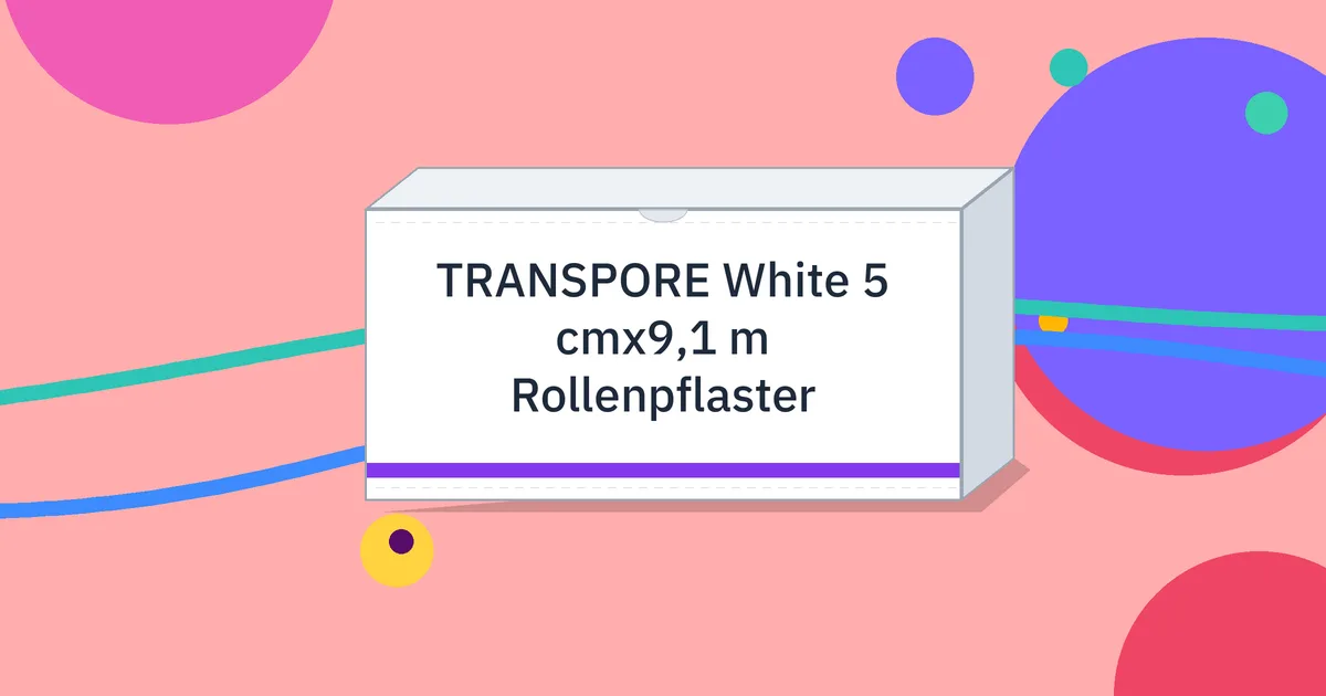 Symbolbild: Packung mit der Aufschrift TRANSPORE White 5 cmx9,1 m Rollenpflaster (PZN 02520583) – Verfügbarkeit und Bezug in Apotheken in Frankfurt am Main