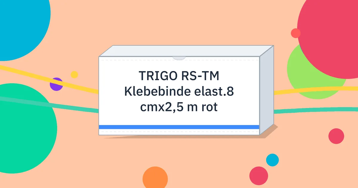 Symbolbild: Packung mit der Aufschrift TRIGO RS-TM Klebebinde elast.8 cmx2,5 m rot (PZN 13153372) – Verfügbarkeit und Bezug in Apotheken in Frankfurt am Main