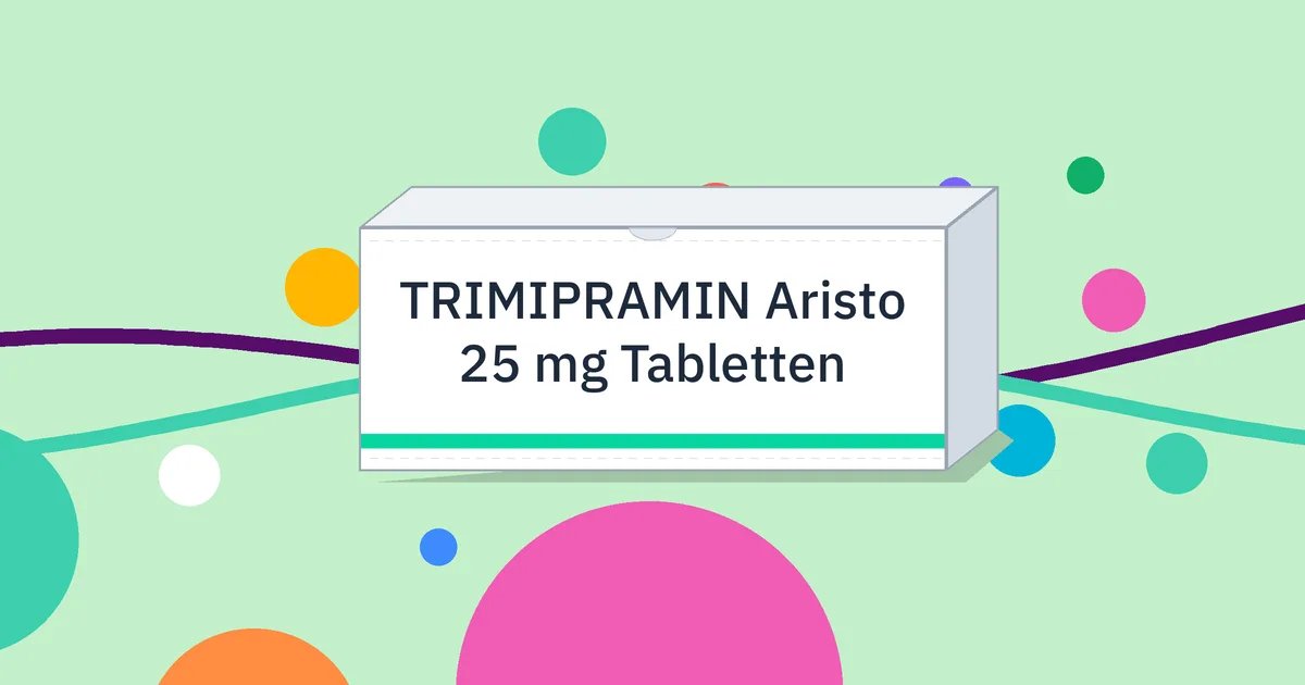 Symbolbild: Packung mit der Aufschrift TRIMIPRAMIN Aristo 25 mg Tabletten (PZN 11156136) – Verfügbarkeit und Bezug in Apotheken in Frankfurt am Main