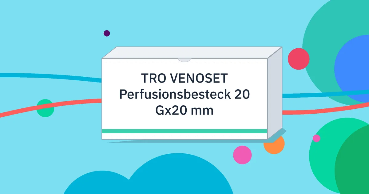 Symbolbild: Packung mit der Aufschrift TRO VENOSET Perfusionsbesteck 20 Gx20 mm (PZN 11563232) – Verfügbarkeit und Bezug in Apotheken in Frankfurt am Main
