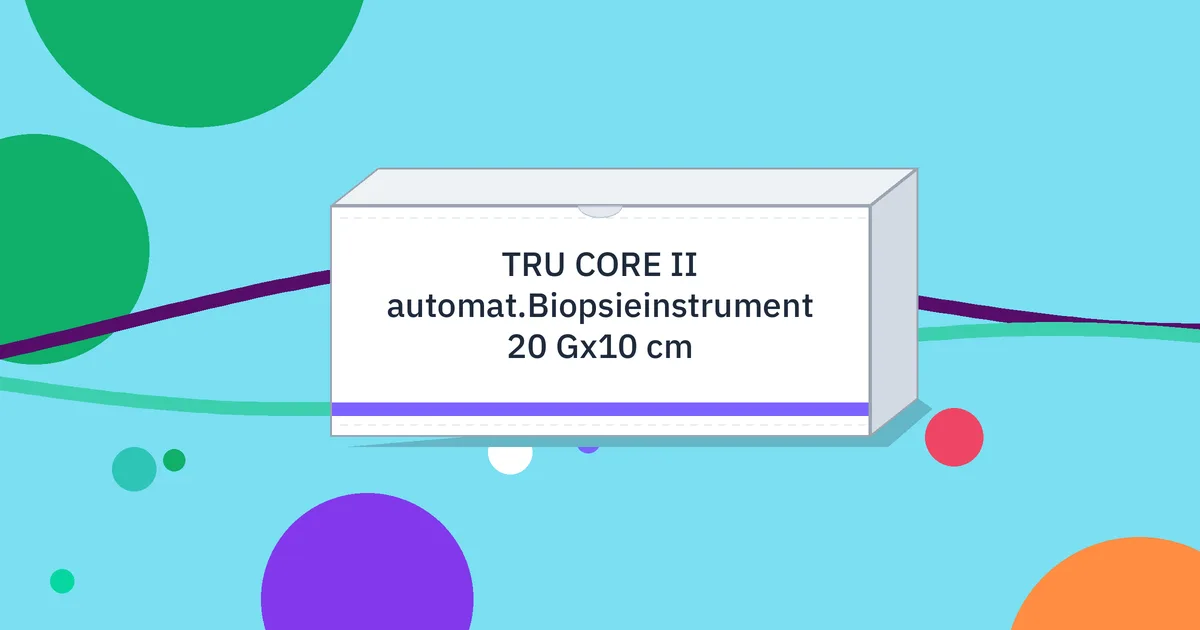 Symbolbild: Packung mit der Aufschrift TRU CORE II automat.Biopsieinstrument 20 Gx10 cm (PZN 06770466) – Verfügbarkeit und Bezug in Apotheken in Frankfurt am Main
